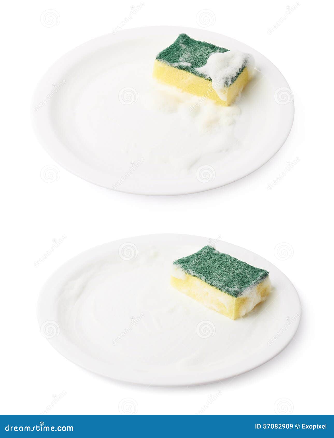Foam Covered Sponge Over Ceramic Plate Stock Image - Image of cleanser ...