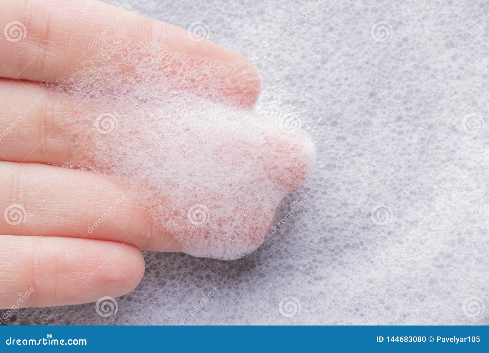 Foam on hand with bubbles stock photo. Image of bubble - 144683080