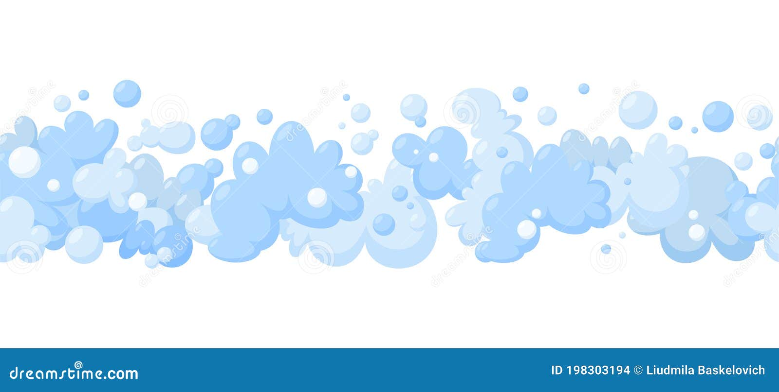 Foam Made of Soap or Clouds. Horizontal Seamless Pattern in White Background. Blue Foam and ...