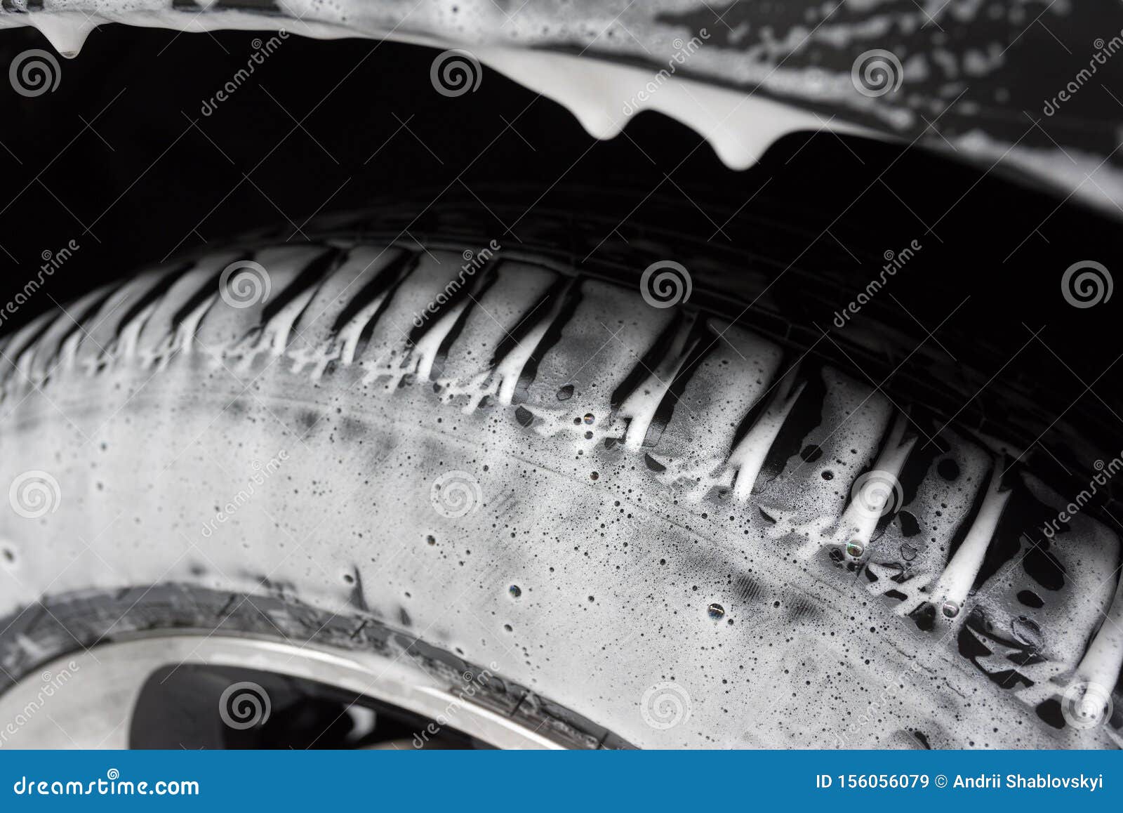 Foam and Soap on the Car Wheel. Washing a Car Stock Image - Image of ...