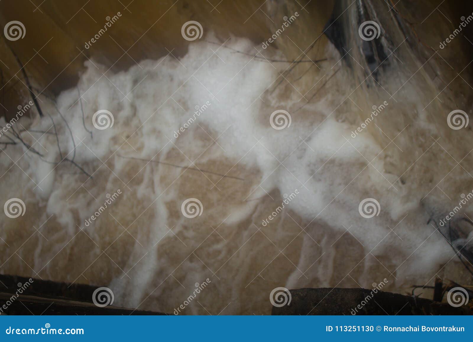 Stream Overflowing Sewer Severe Foaming in the Concrete Canal,blur ...