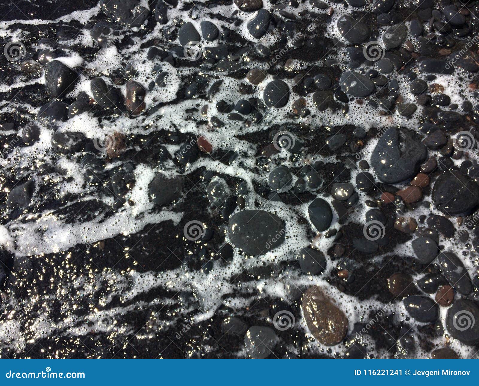 Foaming Water Wave on Pebble Beach. Small Waves. Stock Image - Image of ...