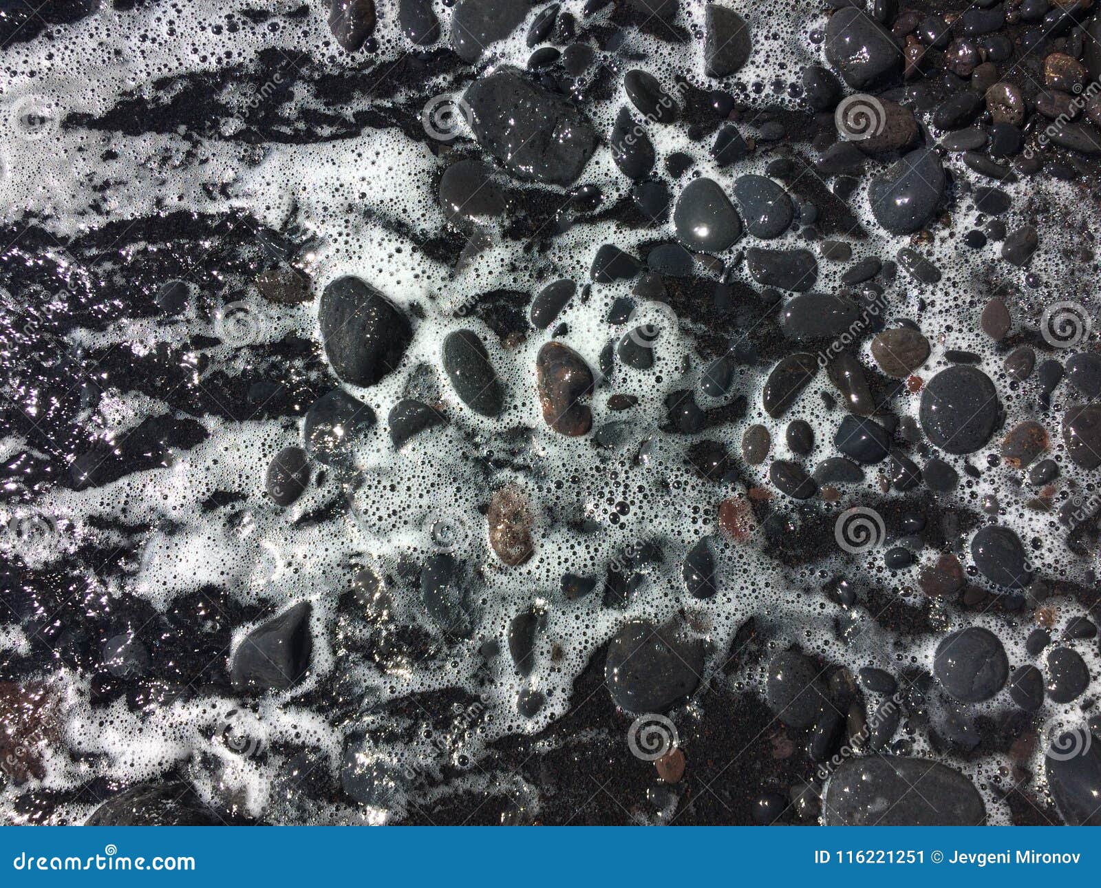 Foaming Water Wave on Pebble Beach. Small Waves. Stock Image - Image of ...