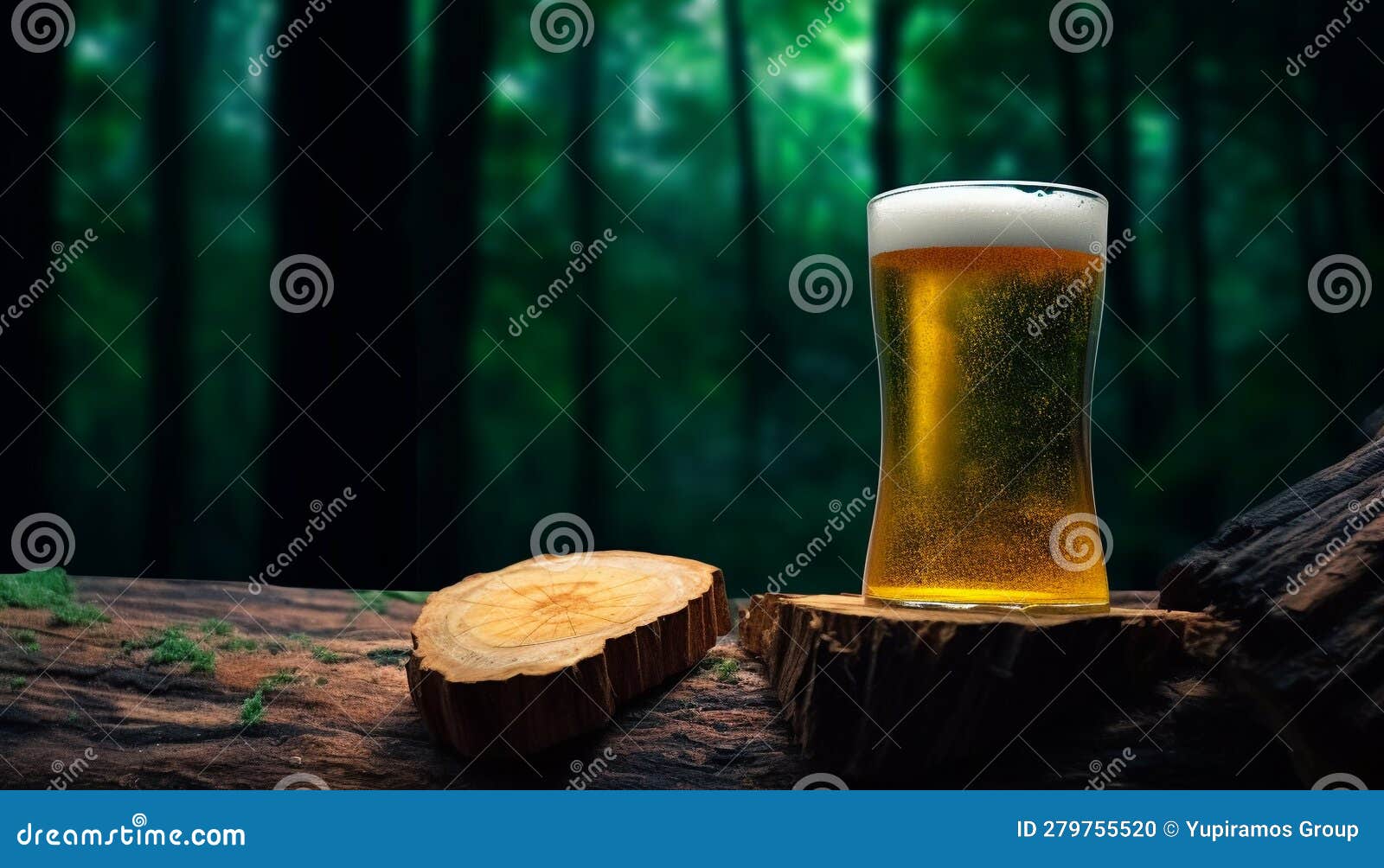 Foamy Beer in a Rustic Pub, Surrounded by Nature Freshness Generated by ...
