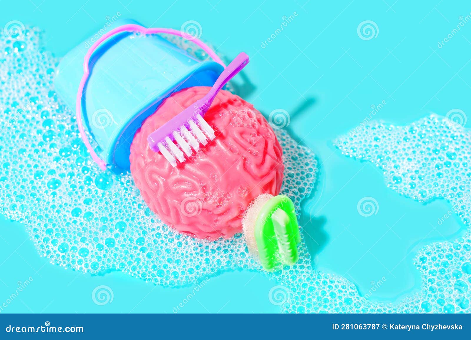Foamy Mind Spa: Human Brain Model Bathed in Foam Stock Image - Image of ...