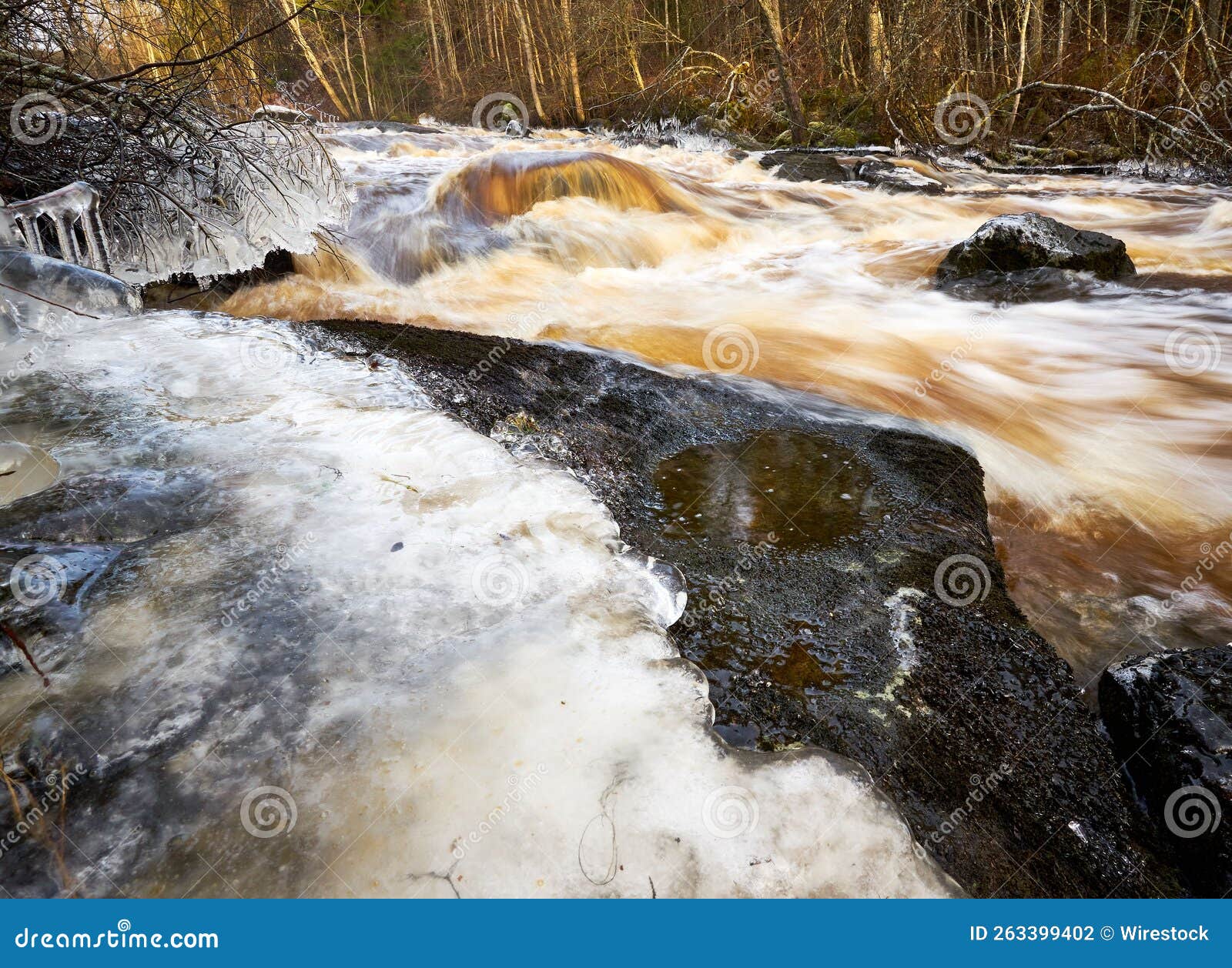 Foamy River Flowing through Big Rocks in the Forest, Long Exposure ...