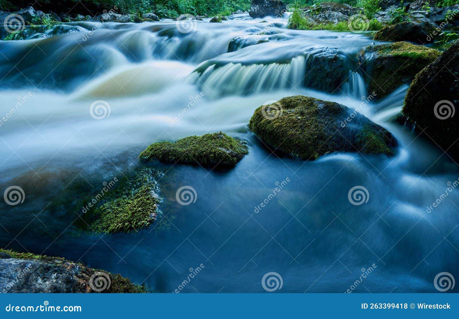Foamy River Flowing through Big Rocks in the Forest, Long Exposure ...
