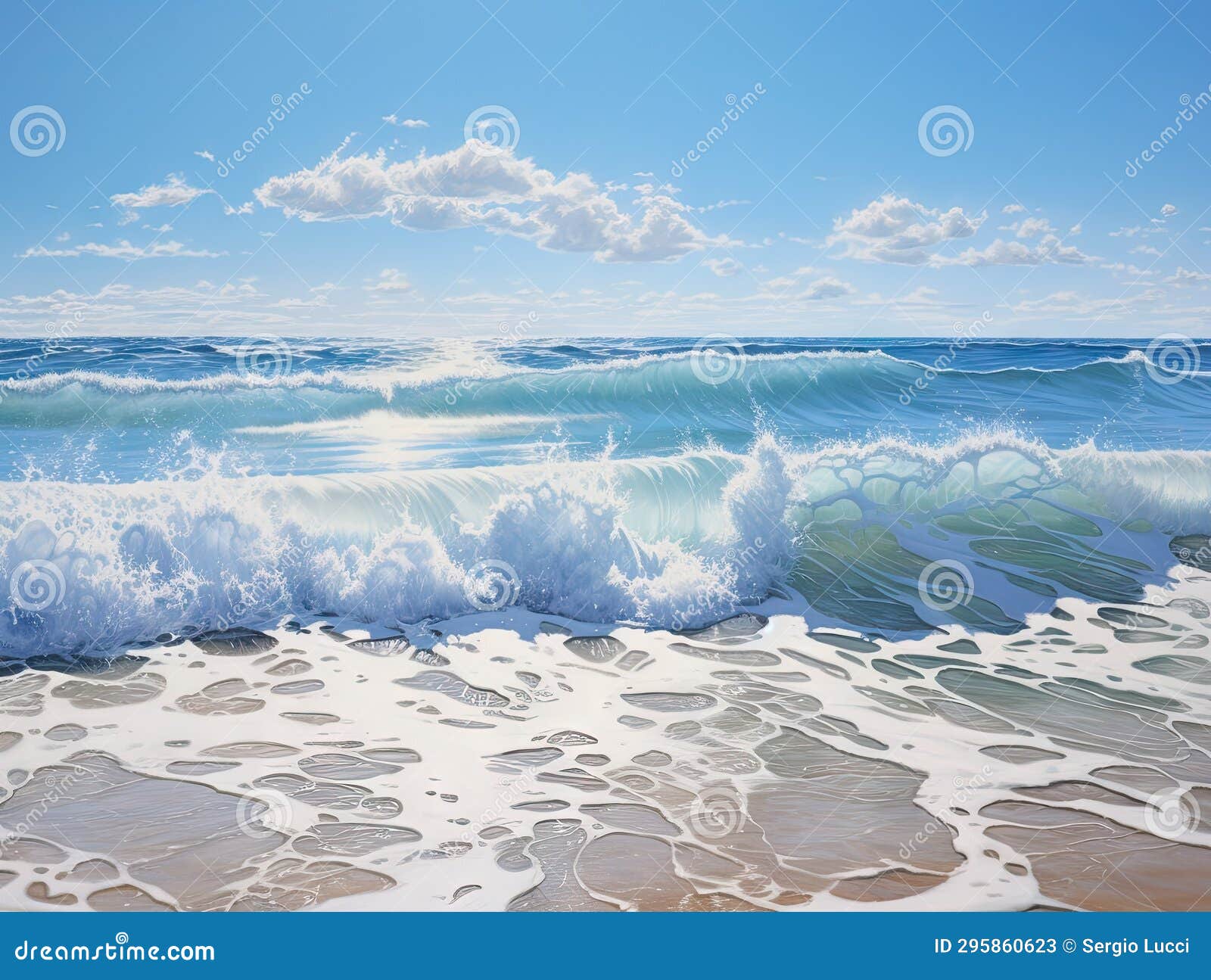 Foamy Waves Rolling Up in the Ocean. Dynamic Motion Sea Water Stock ...