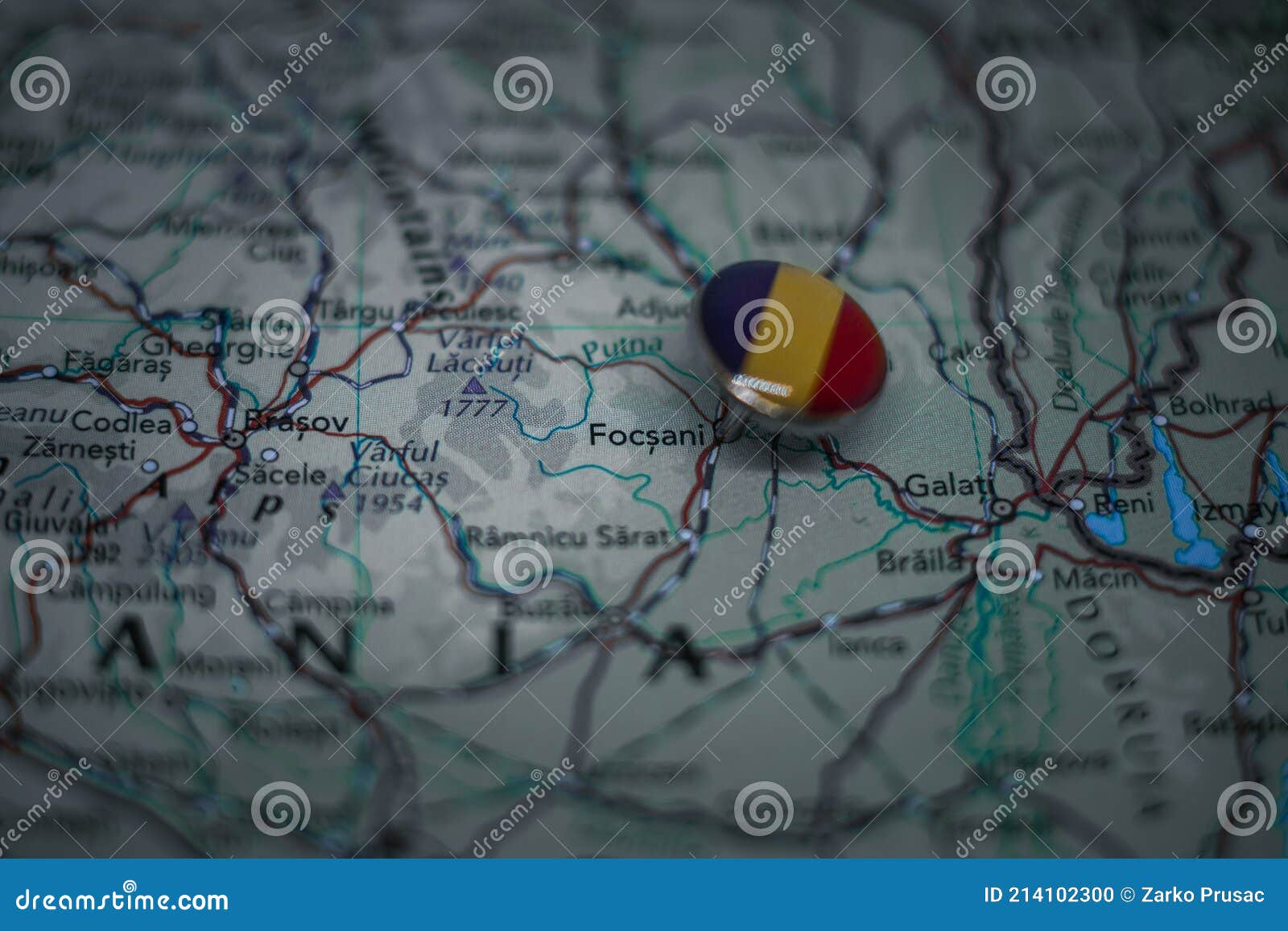 Focsani Pinned on a Map with the Flag of Romania Stock Photo - Image of ...
