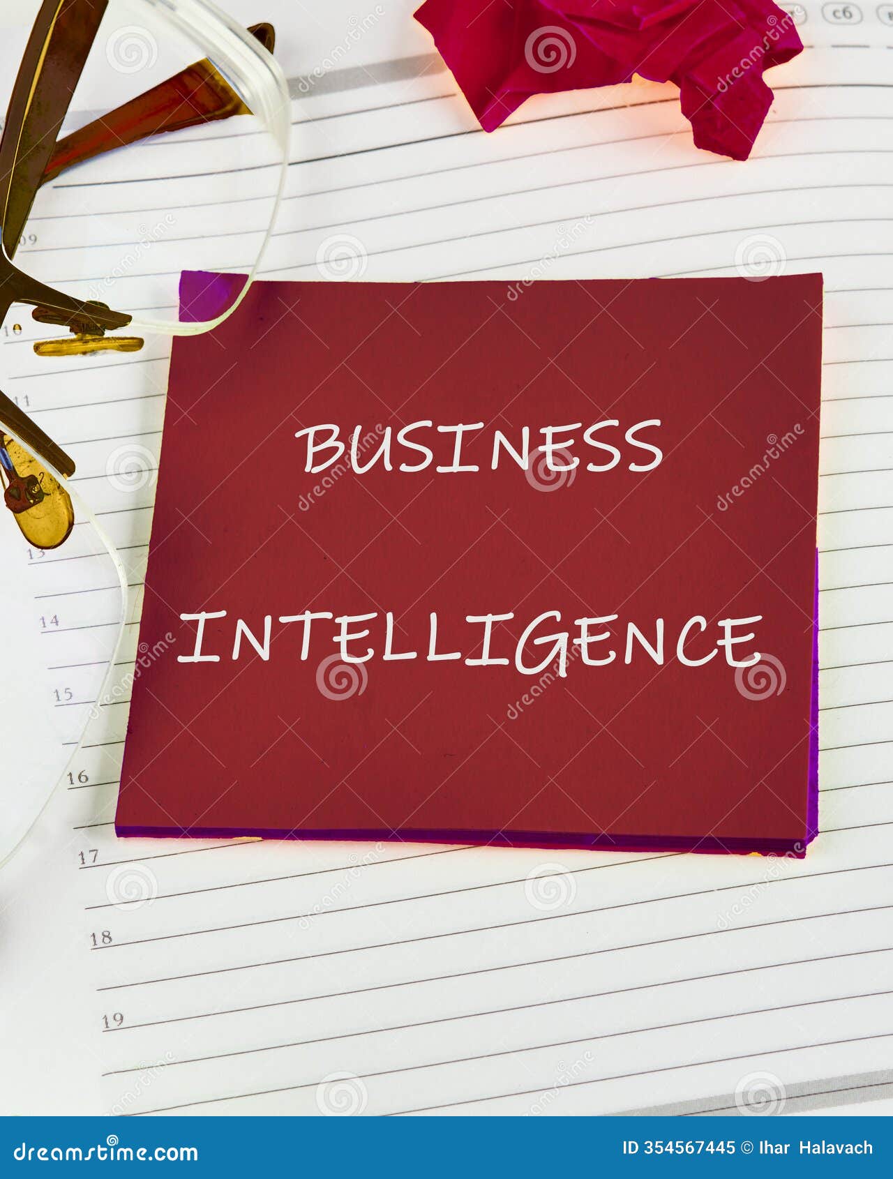 Focus on Business Intelligence with Notes and Tools Displayed on a Work ...