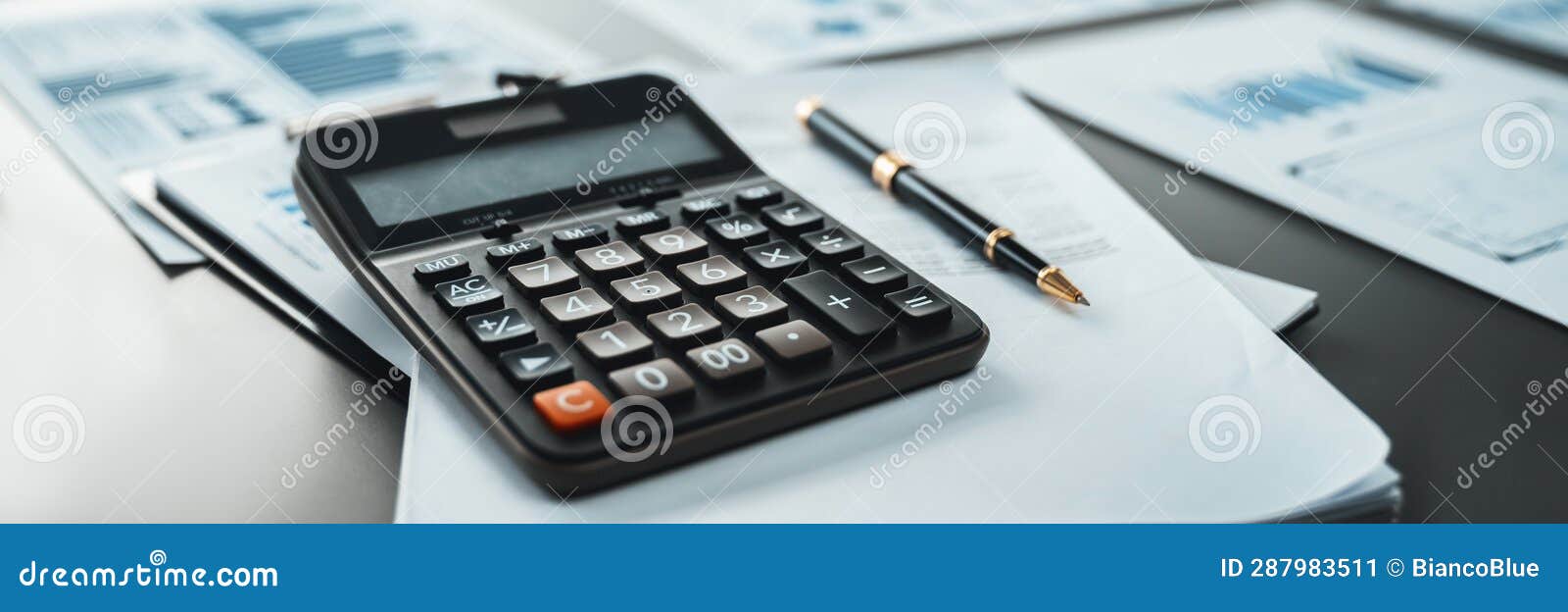 Focus Calculator Button with Blur Data Analysis Paper and Pen. Insight ...