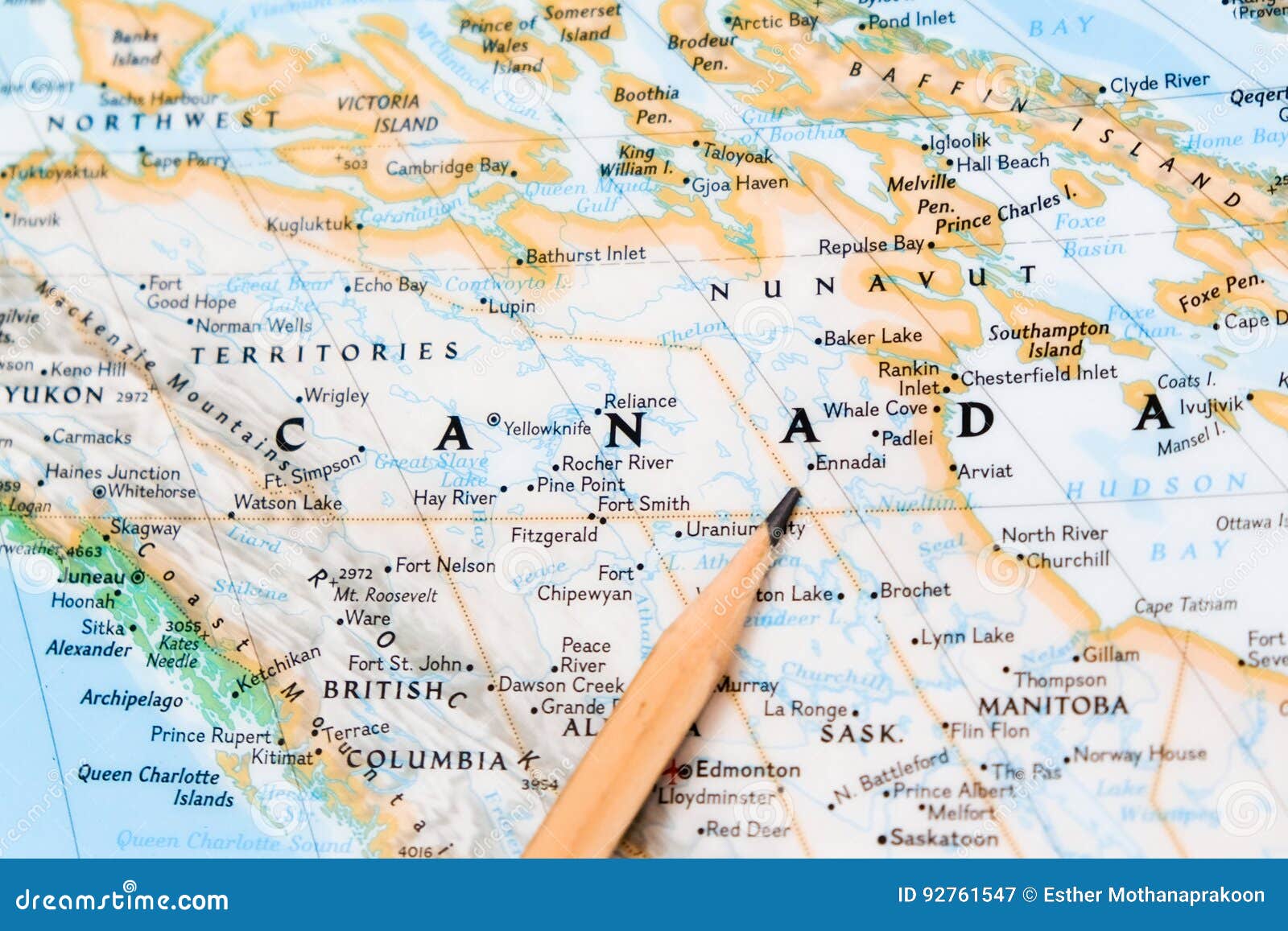 Focus on Canada on World Map with Pencil Pointing Stock Image - Image ...