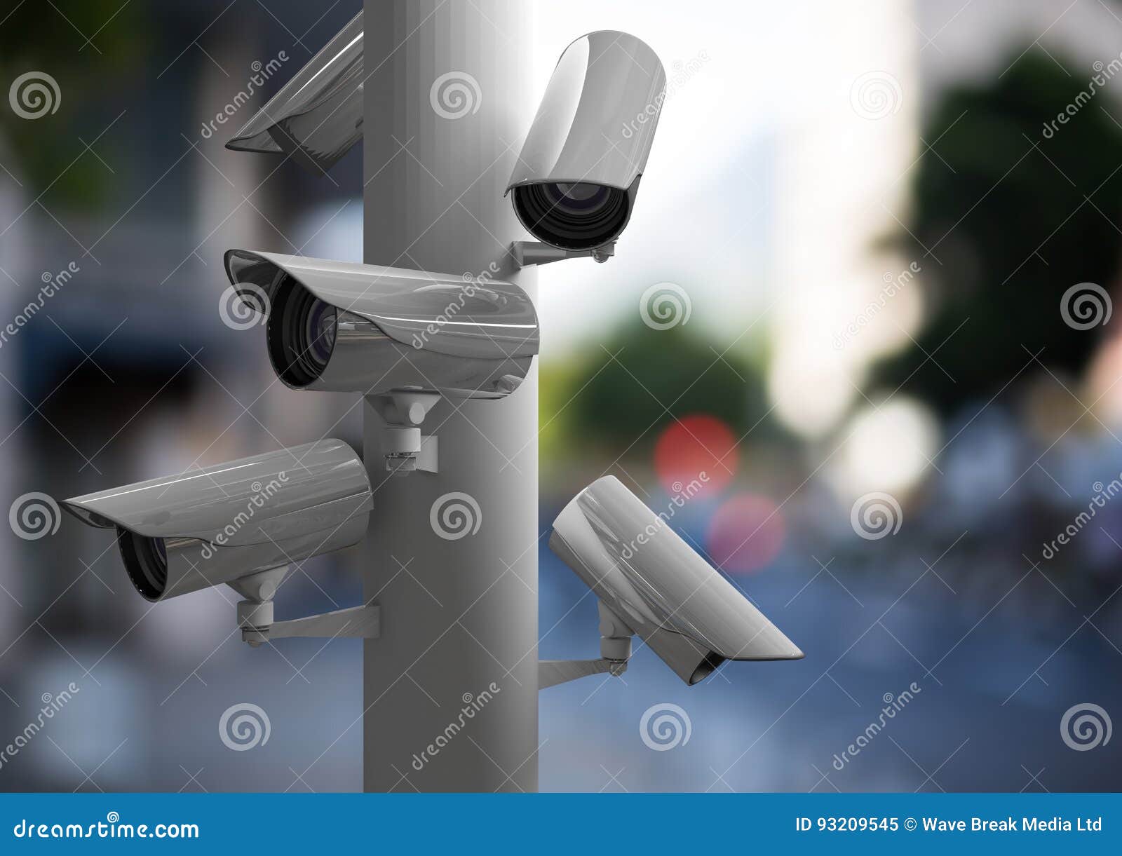 Focus on CCTV Group in a Blurred Street Stock Image - Image of sunlight ...
