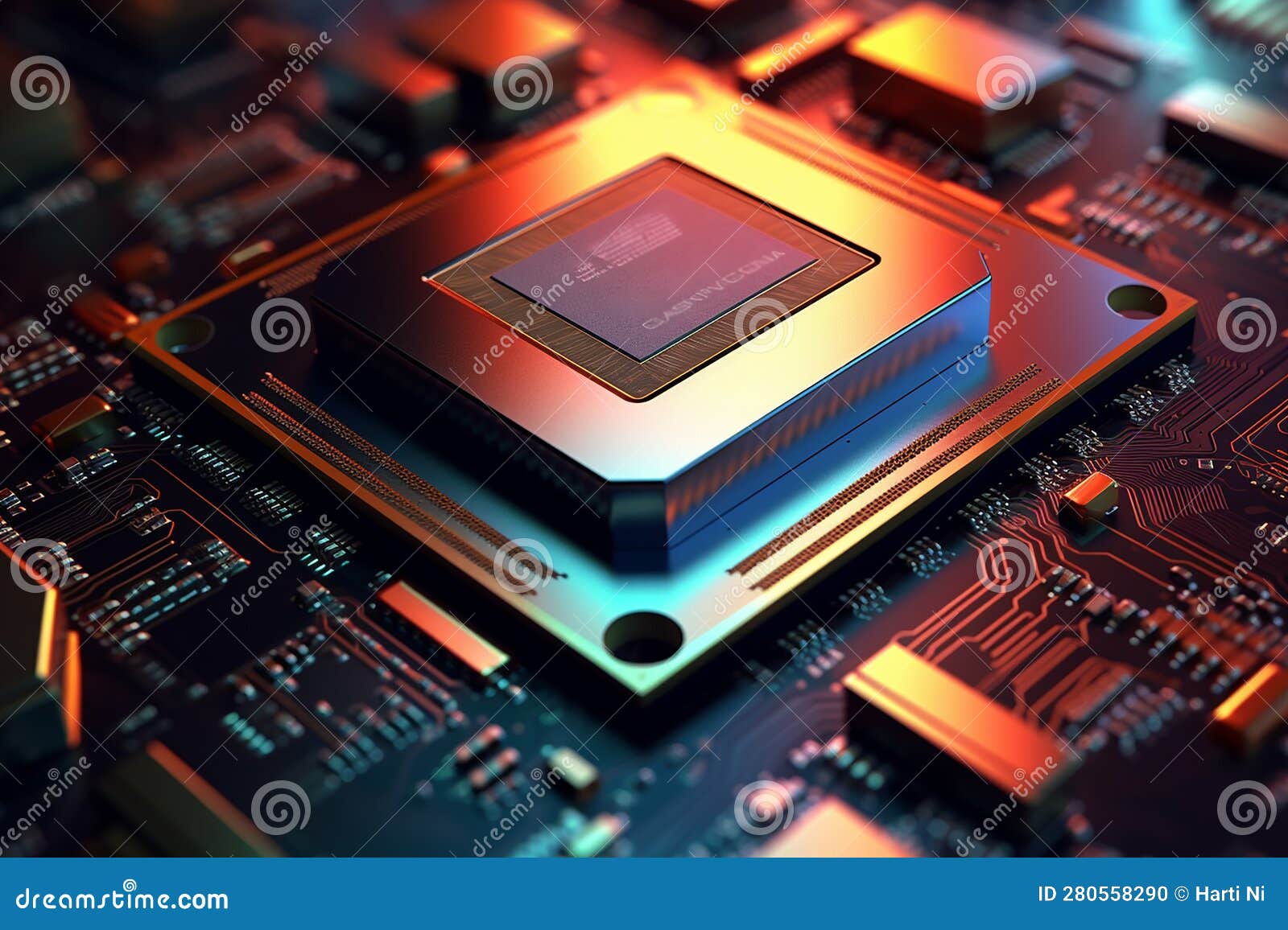 Focus on a Central Processing Unit Chip with Cinematic Lighting ...
