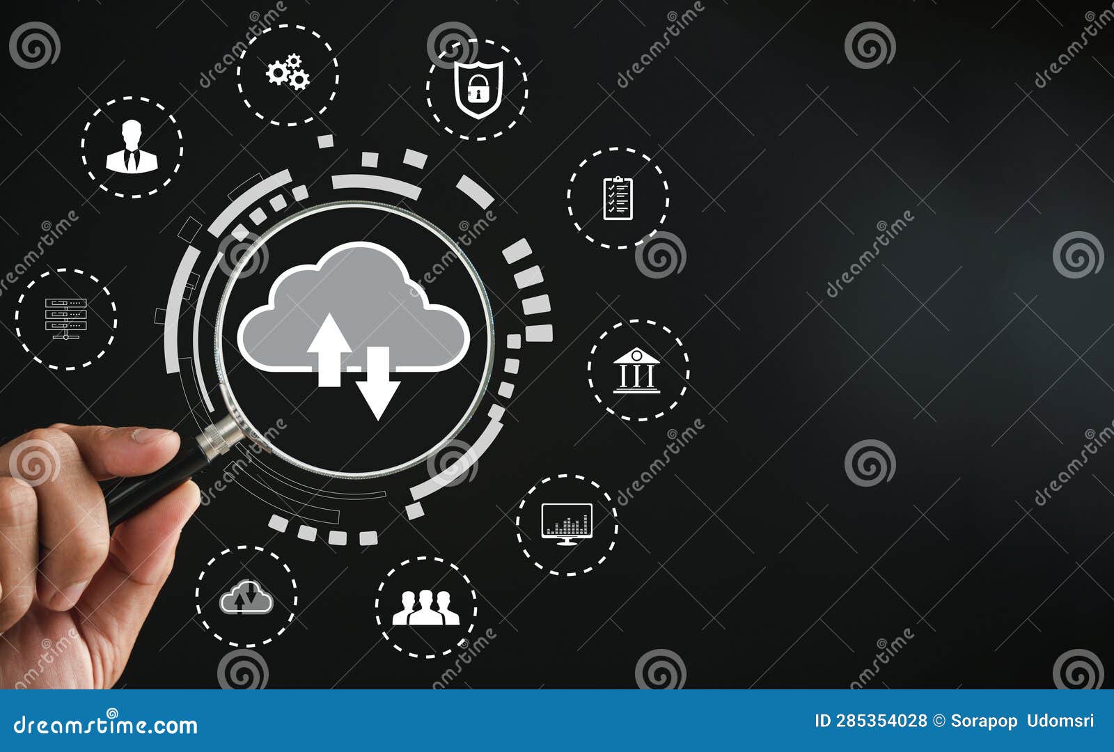 Focus on Cloud Big Data through a Magnifier Glass Stock Photo - Image ...
