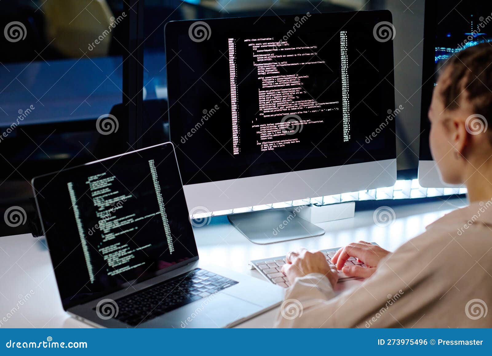 Focus on Computer Screen with Coded Data while it Engineer Working in Front Stock Photo - Image ...