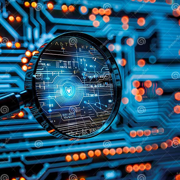 Focus on Computer Security System through Magnifying Glass, Cybersecurity Concept Stock ...