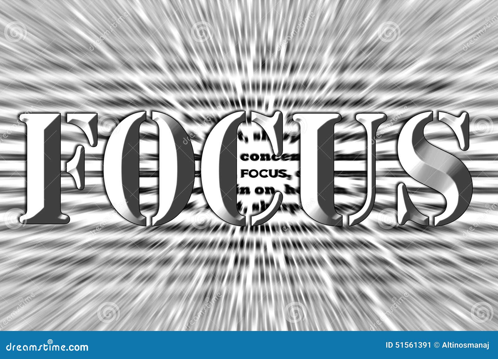 Focus Concept Text With Chisel Effect White Font Stock Illustration