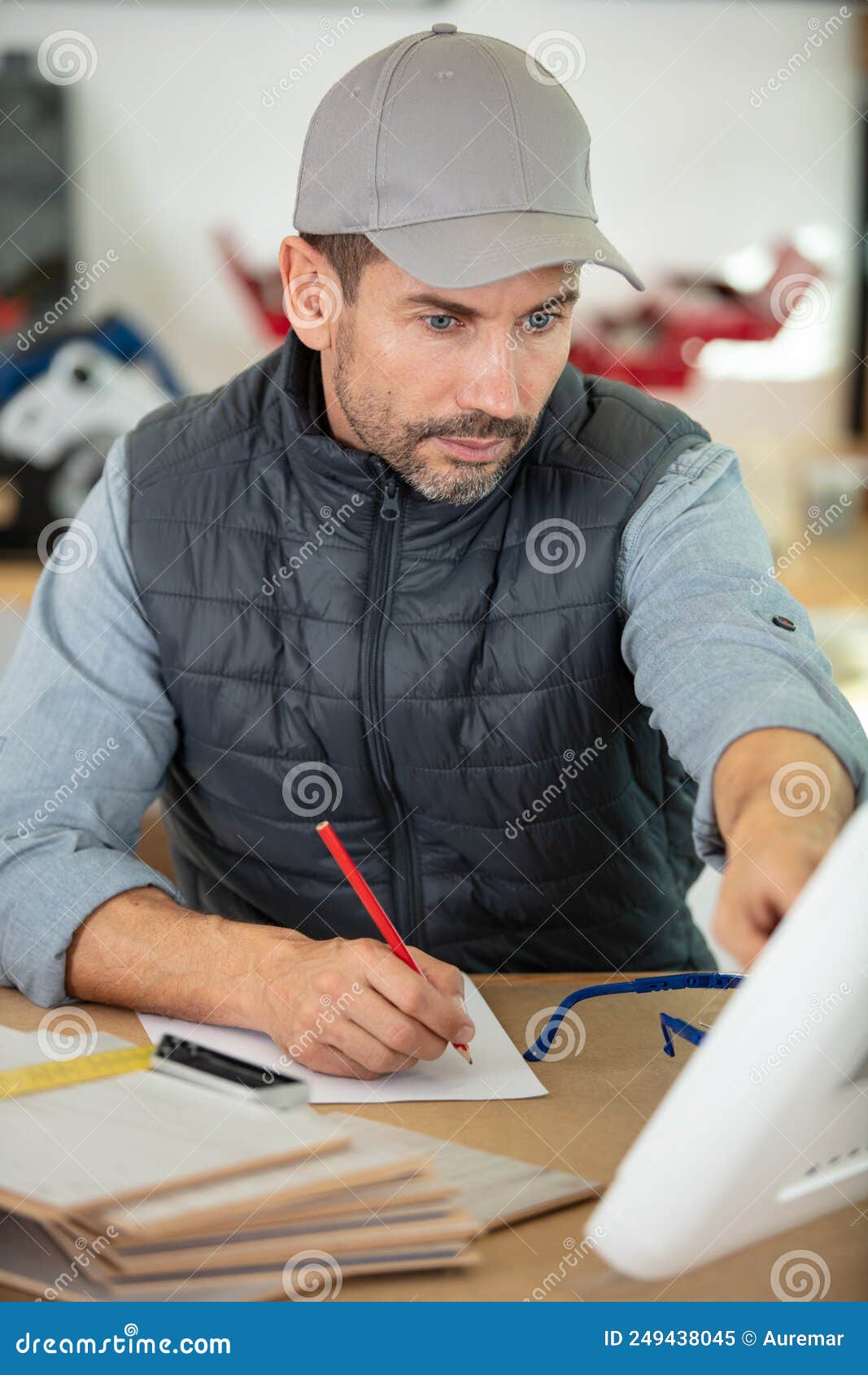 Focus Construction Worker on Construction Site Stock Image - Image of ...