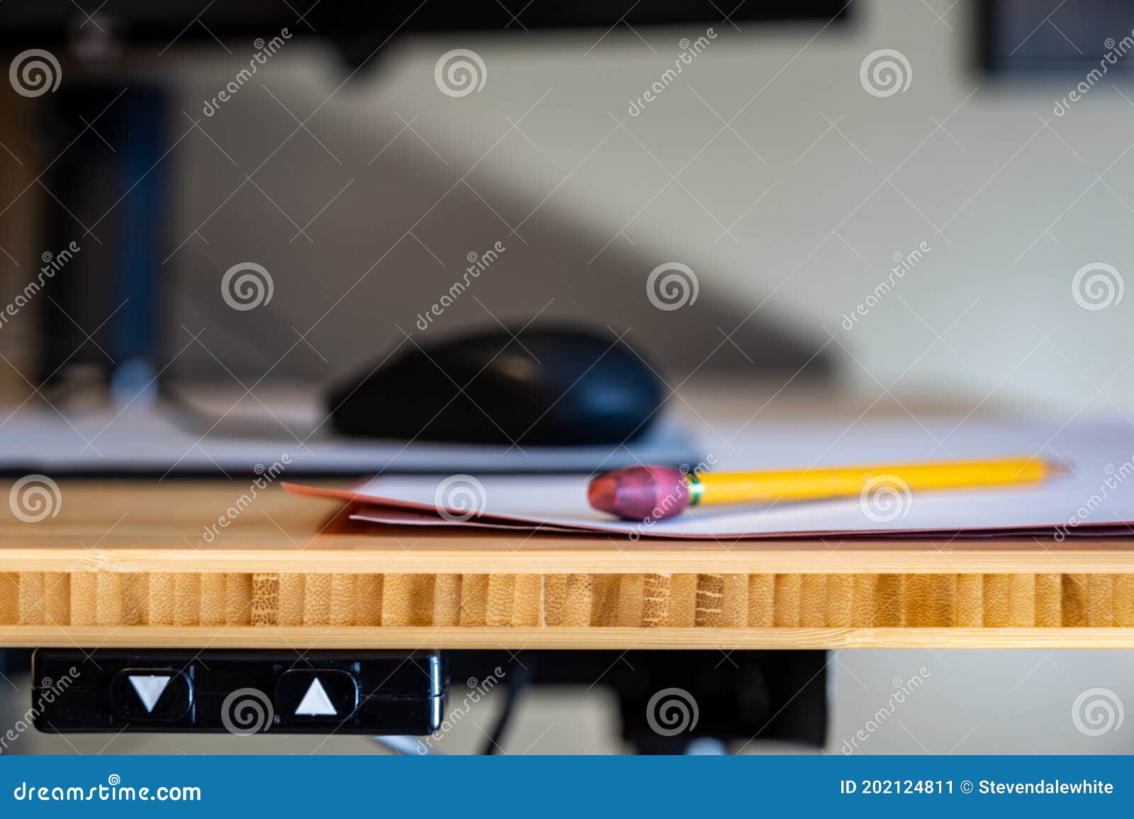 Focus on Control Buttons for a Motorized Sit-stand Office Desk Stock ...