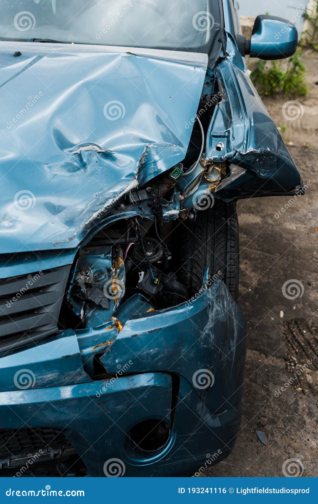 Focus of Crashed Blue Auto after Car Accident Stock Photo - Image of ...