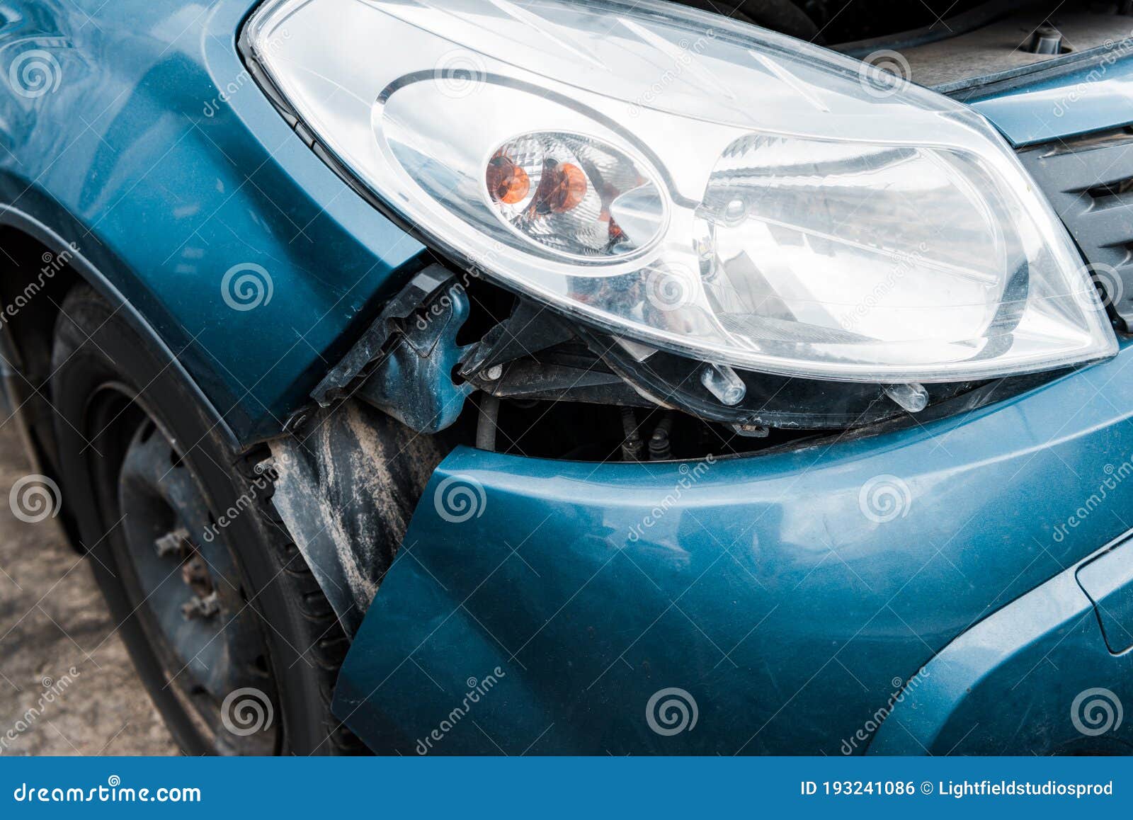 Focus of Crashed Blue Vehicle after Car Accident Stock Photo - Image of ...