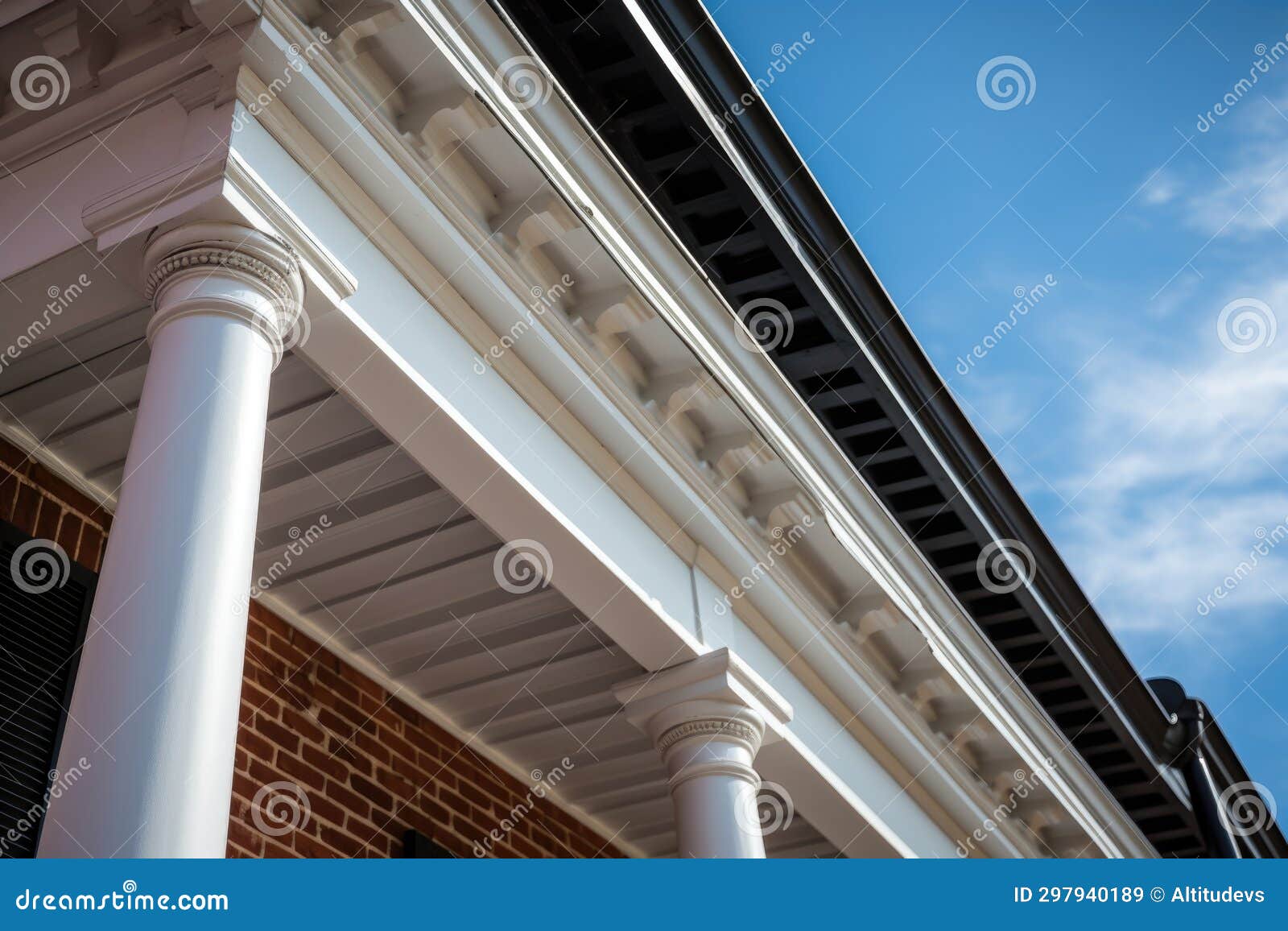 Focus on the Deep Eaves on a Brick Italianate Building Stock Image ...