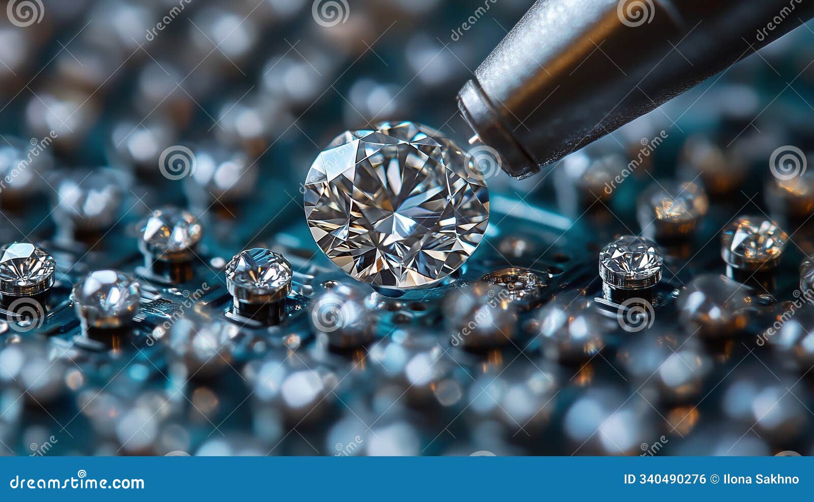 Focus on a Diamond on a Microchip Under a Microscope Stock Illustration ...