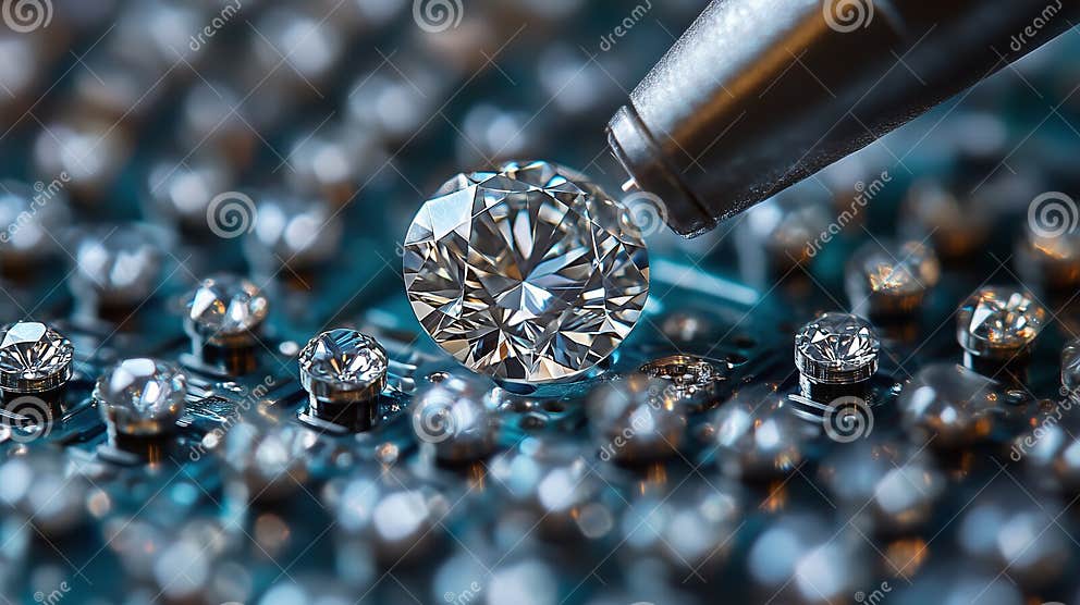Focus on a Diamond on a Microchip Under a Microscope Stock Illustration ...