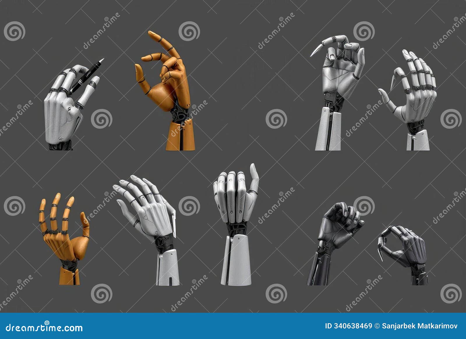 Focus on Different Types of Mechanical Hands with Varying Levels Stock ...