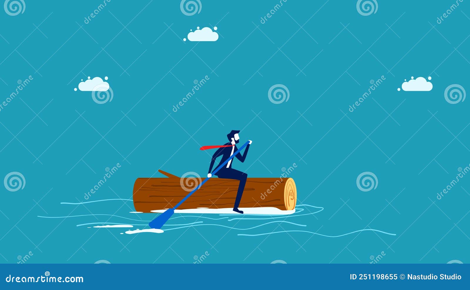 Focus on the Direction of Work. a Businessman Sails Forward with ...