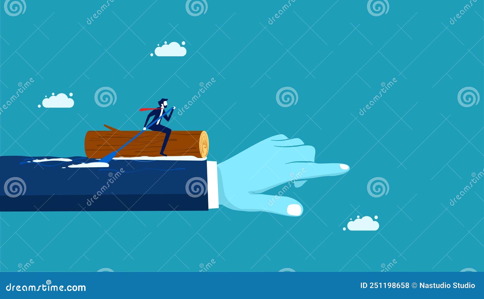 Focus on the Direction of Work. a Businessman Sails Forward with ...