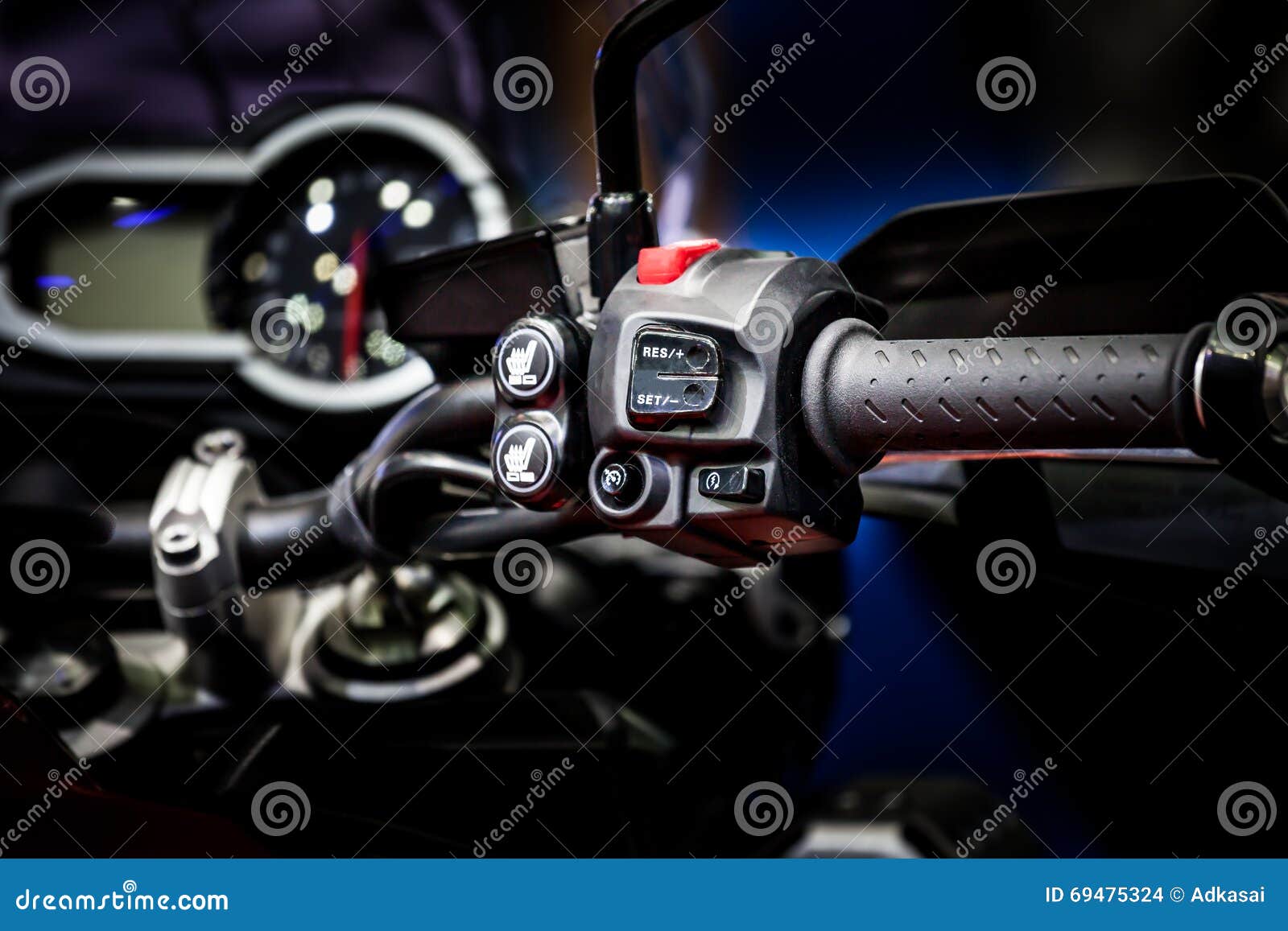 Focus of Electric Switch on Control Handle of Bike Stock Photo - Image ...