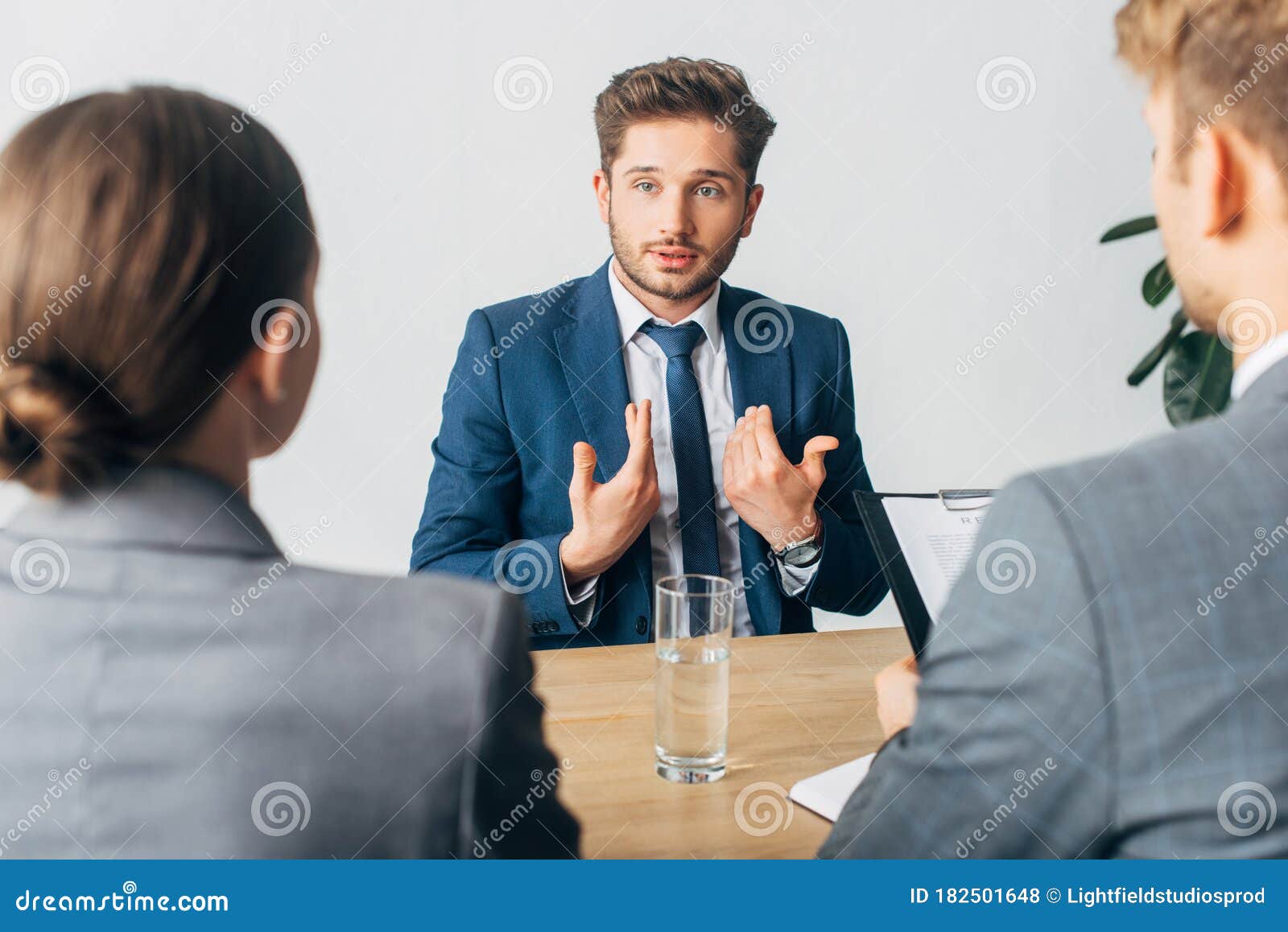 Focus of Employee Pointing on Oneself during Job Interview with ...