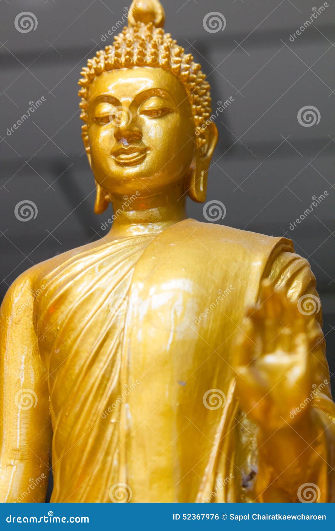 Focus on Face of Yellow Image of Buddha Standing Stock Photo - Image of ...