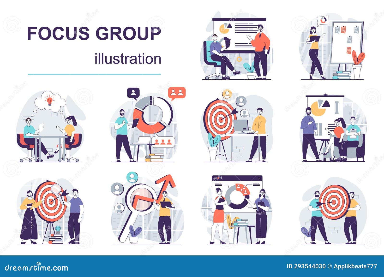 Focus Group Concept with Character Situations Mega Set. Vector ...