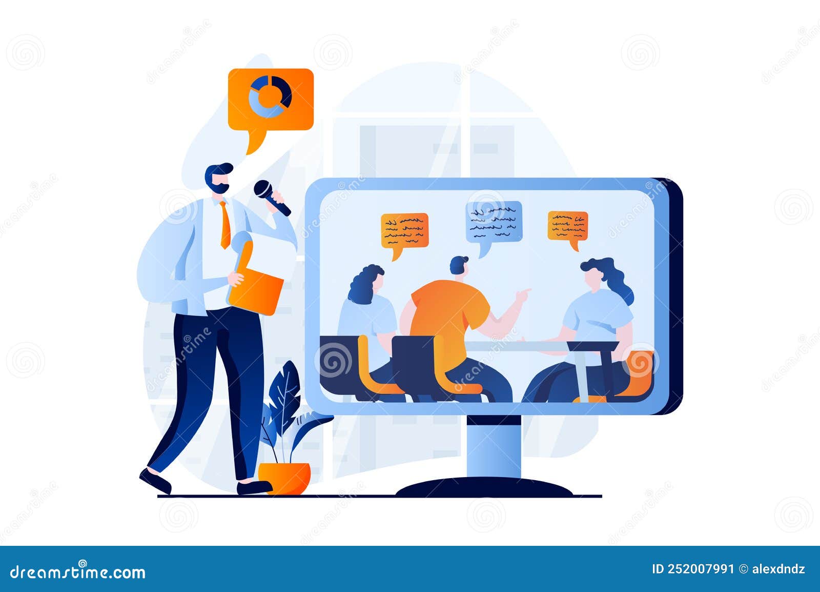 Focus Group Concept with People Scene in Flat Cartoon Design. Stock ...