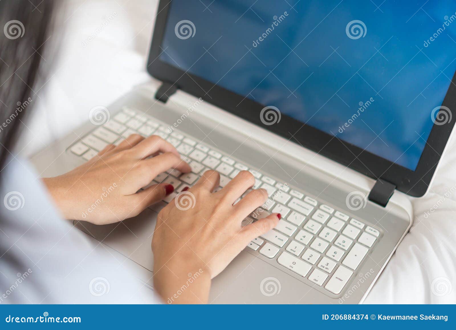 Hand of Beautiful Young Woman Using Computer Keyboard Stock Photo ...