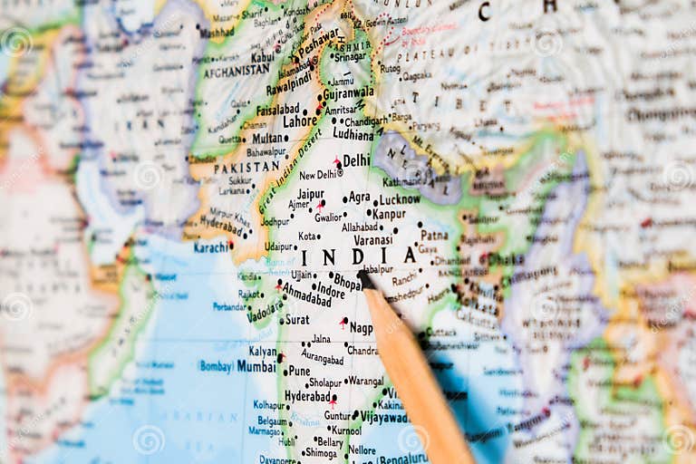 Focus on INDIA on the World Map with Pencil Pointing Stock Photo ...