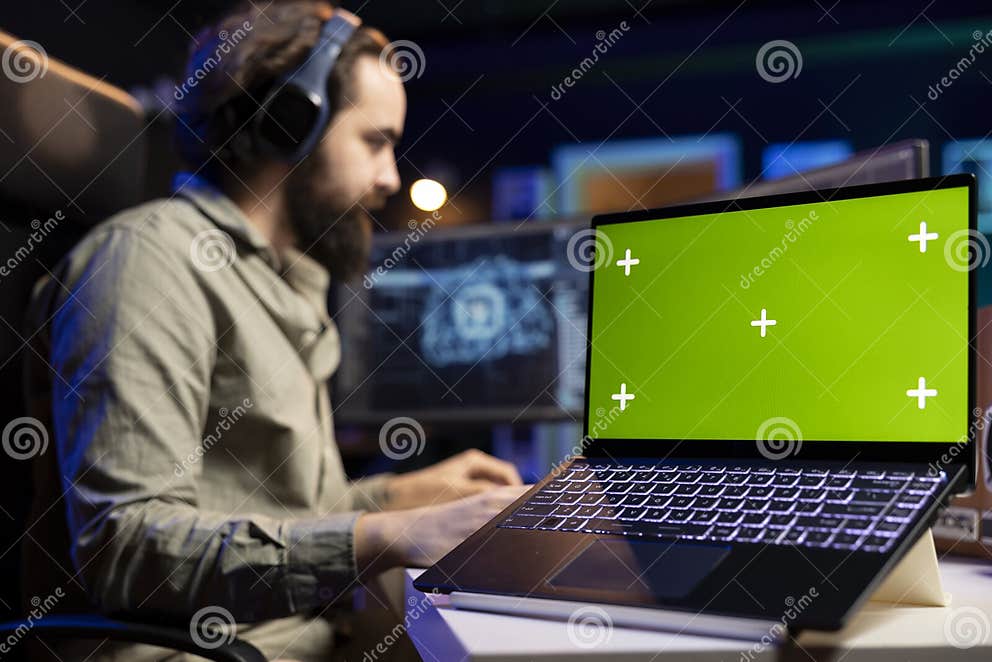 Focus on Isolated Screen Laptop Used by Software Engineer Updating AI Stock Image - Image of ...