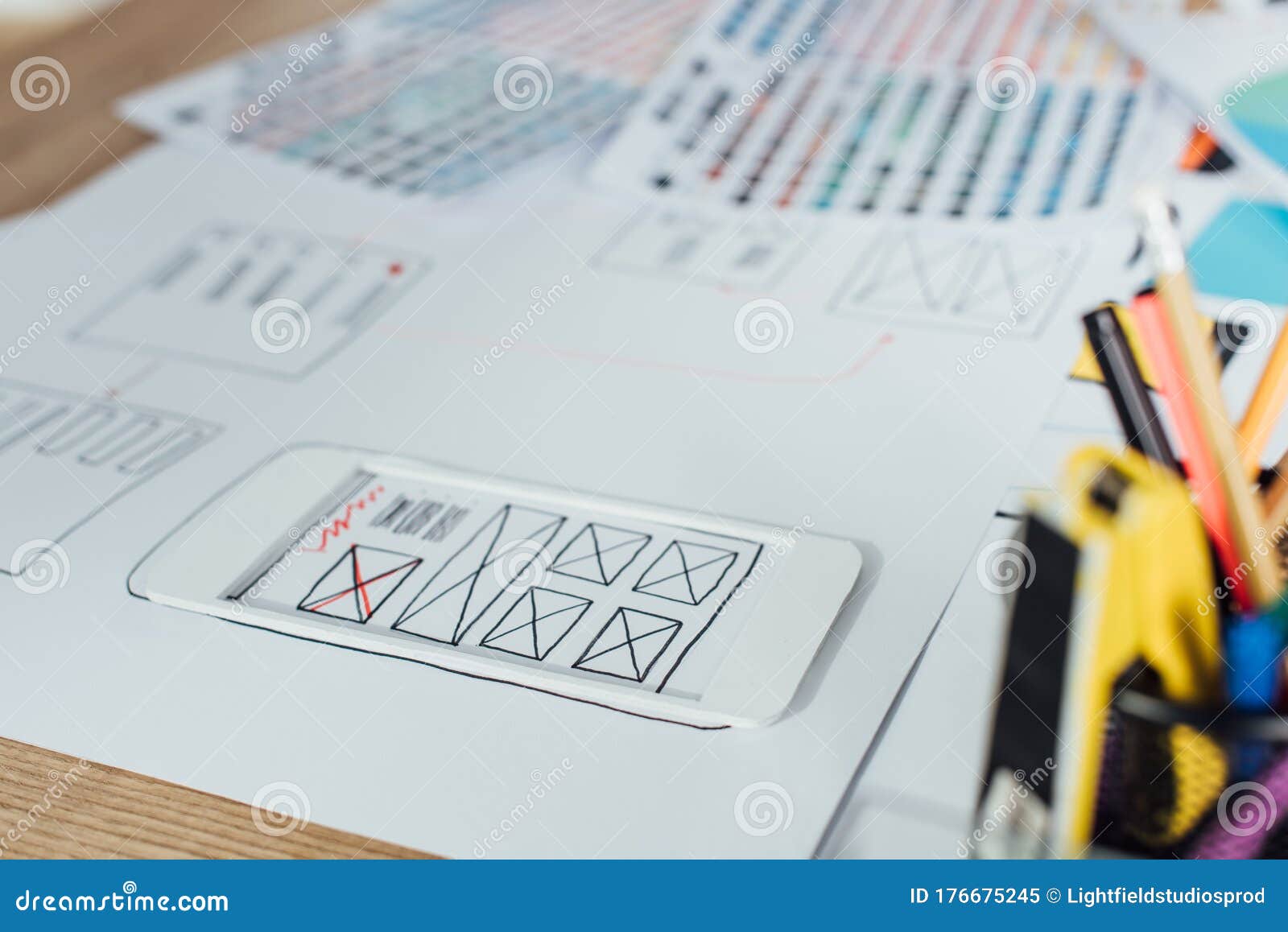 Focus of Layouts of User Experience Design Sketches and Stationery on ...