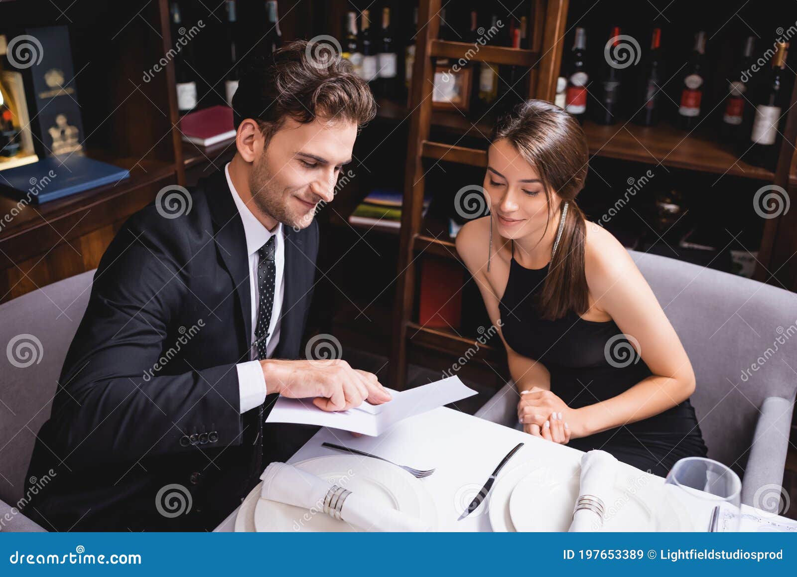 Focus of Man Pointing at Menu Stock Image - Image of indoors, glass ...