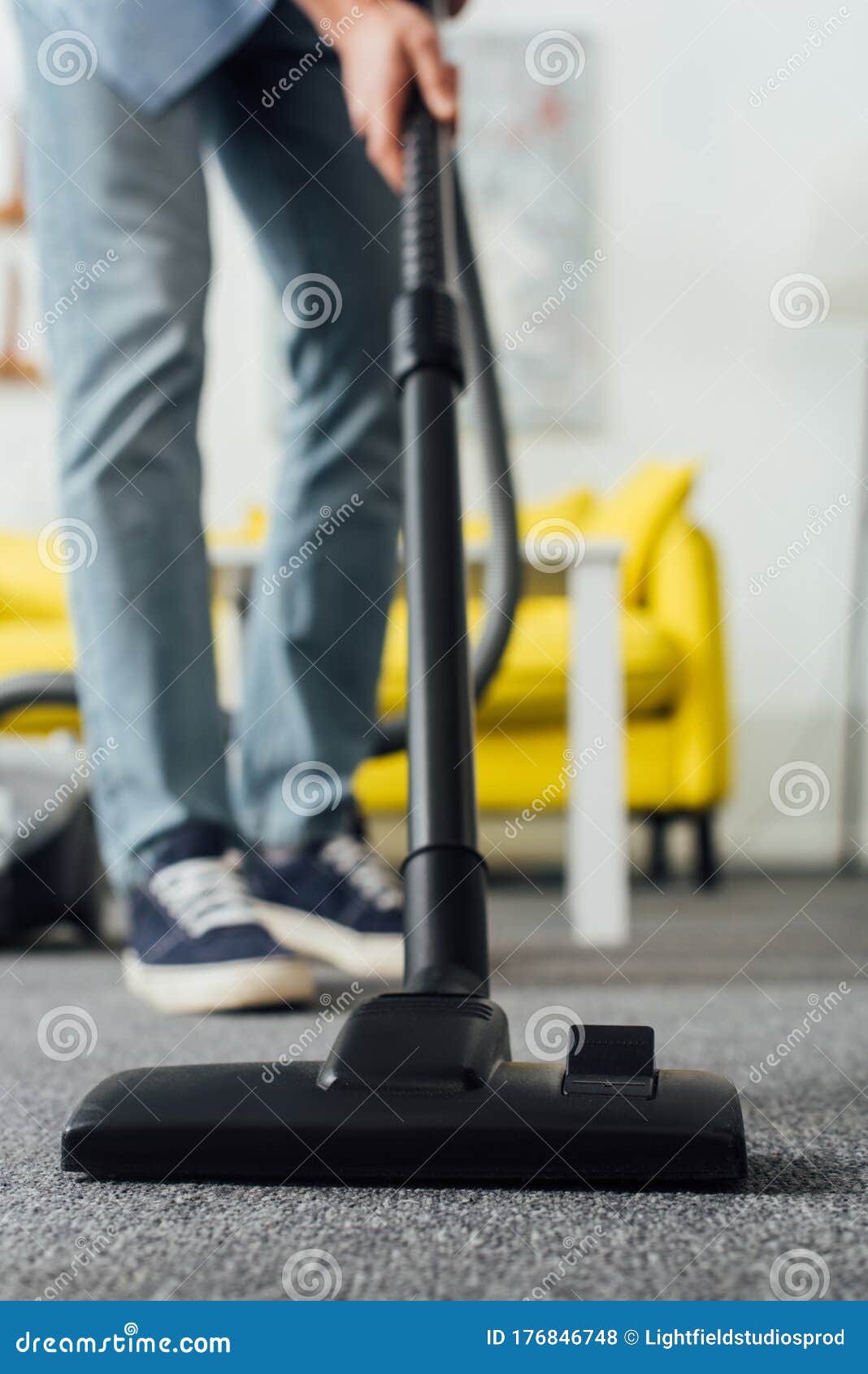 Focus of Man Using Vacuum Cleaner Stock Photo - Image of cropped ...