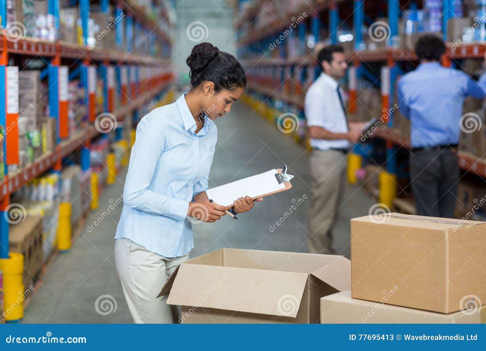 Focus of Manager is Checking Some Cardboard Boxes Stock Image - Image ...
