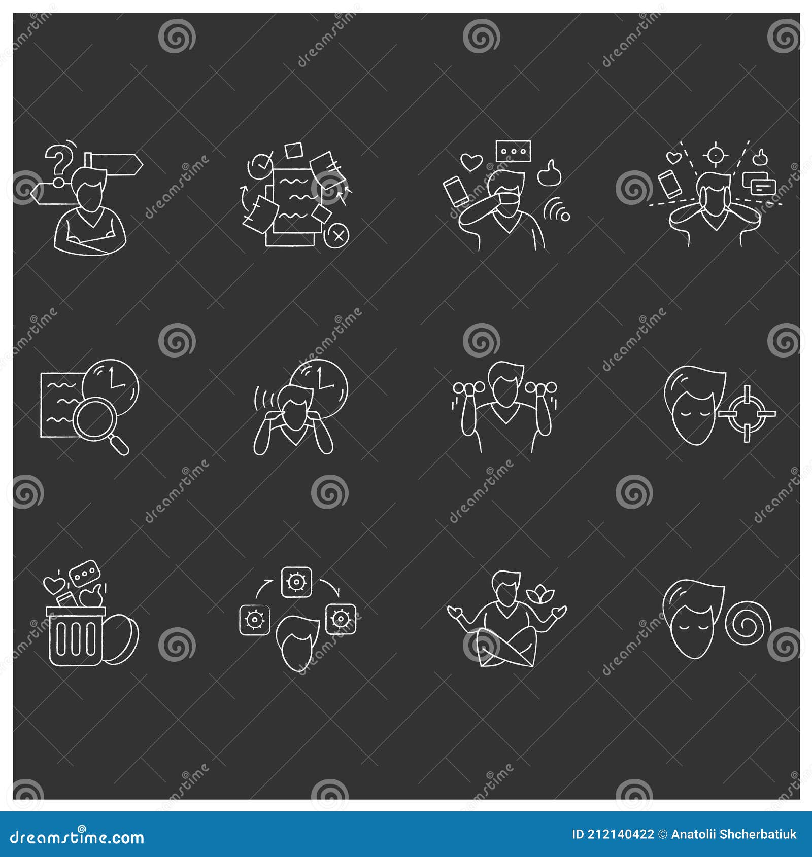 Focus mind chalk icons set stock vector. Illustration of meditation ...