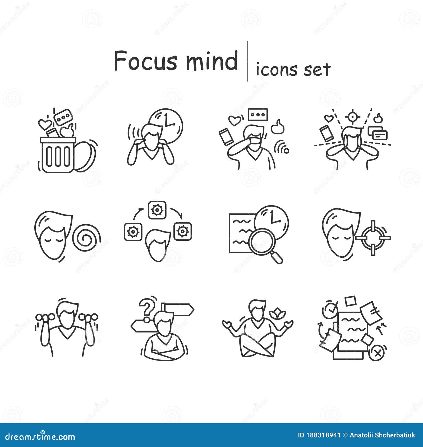 Focus Mind Icon Set. Attention Management and Mindfulness Practice ...