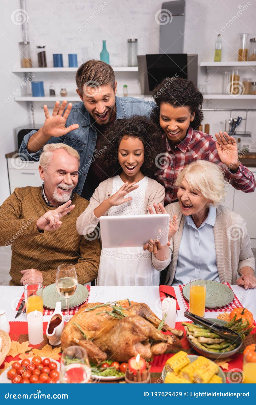 Focus of Multicultural Family Gesturing during Stock Image - Image of ...