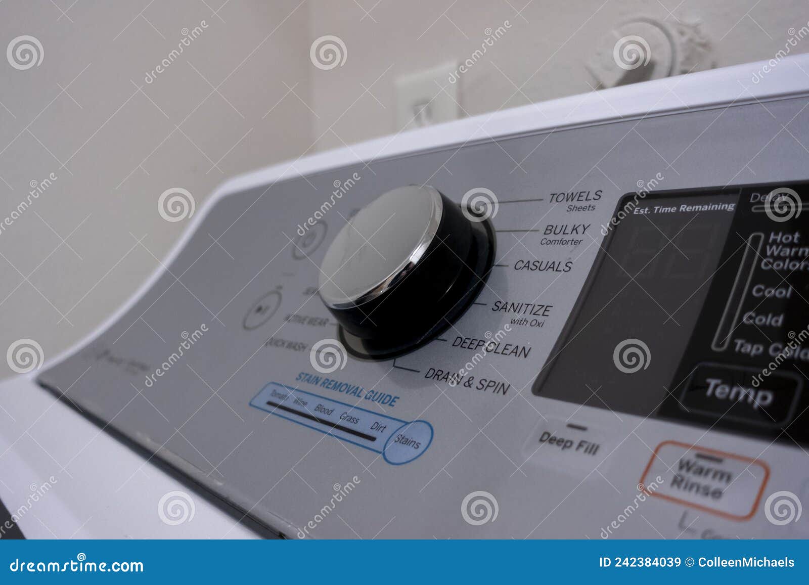 Angled, Selective Focus on a New, High End Clothes Washing Machine Knob ...