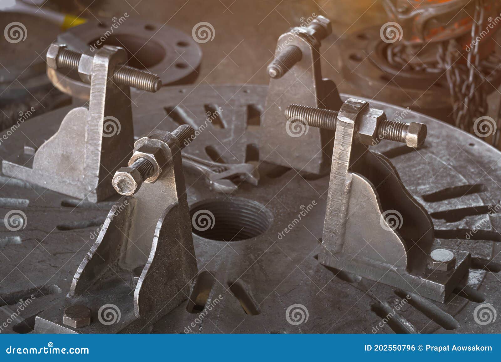 The Old Large Lathe Chuck with Various Work Tools on Cement Ground in ...