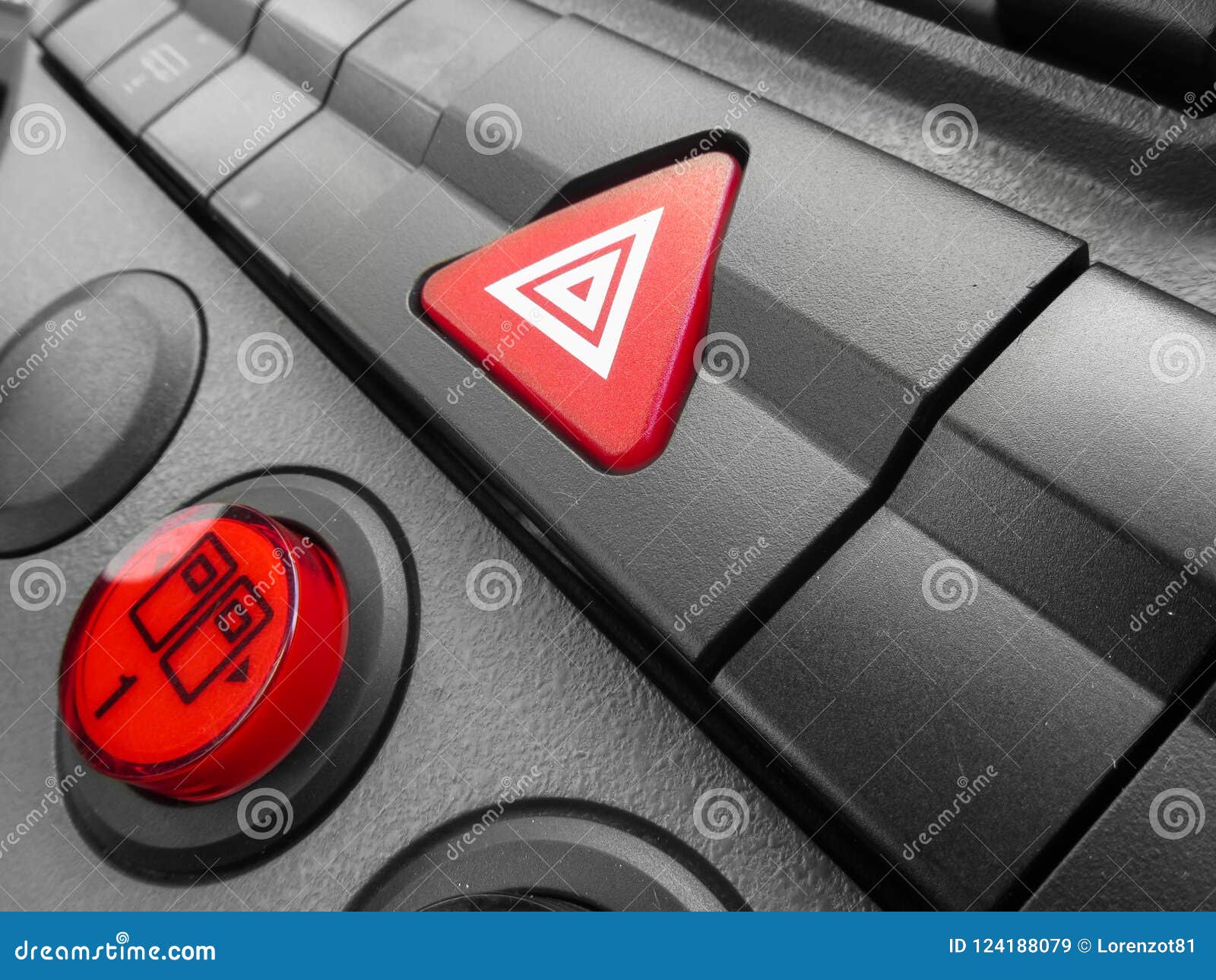 Focus Over a Red Emergency Triangle Button Inside a Bus Stock Image ...